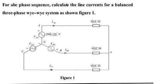 SOLVED: For ABC phase sequence, calculate the line currents for a balanced three-phase wye-wye ...