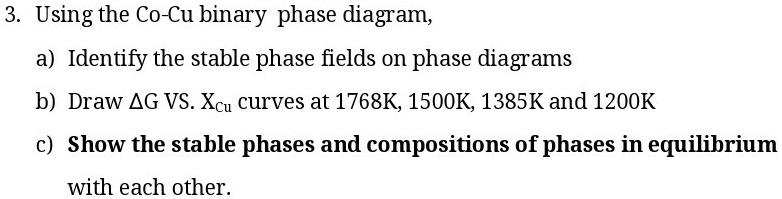 3. Using the Co-Cu binary phase diagram, a) Identify the stable phase ...