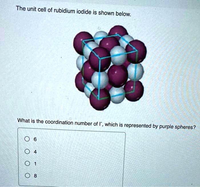 The unit cell of rubidium iodide is shown below: What is the ...