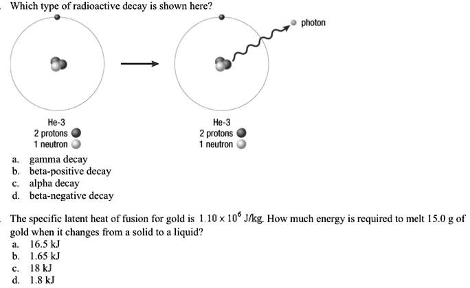 SOLVED: Which type of radioactive decay is shown herc? photon He-3 ...