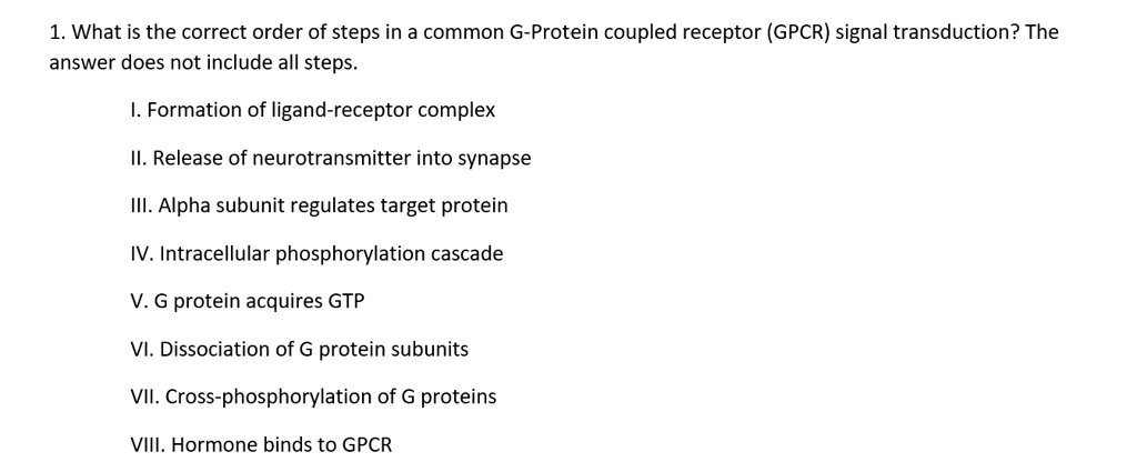 SOLVED: What is the correct order of steps in a common G-Protein coupled receptor (GPCR) signal ...