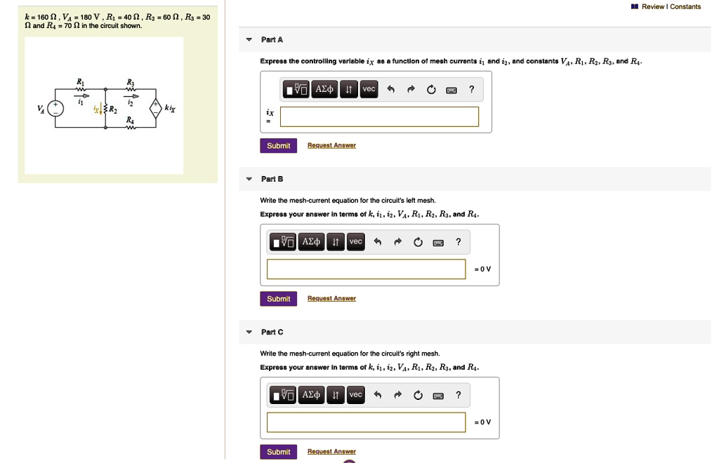 SOLVED: A) Express the controlling variable iX as a function of mesh currents i1 and i2, and ...