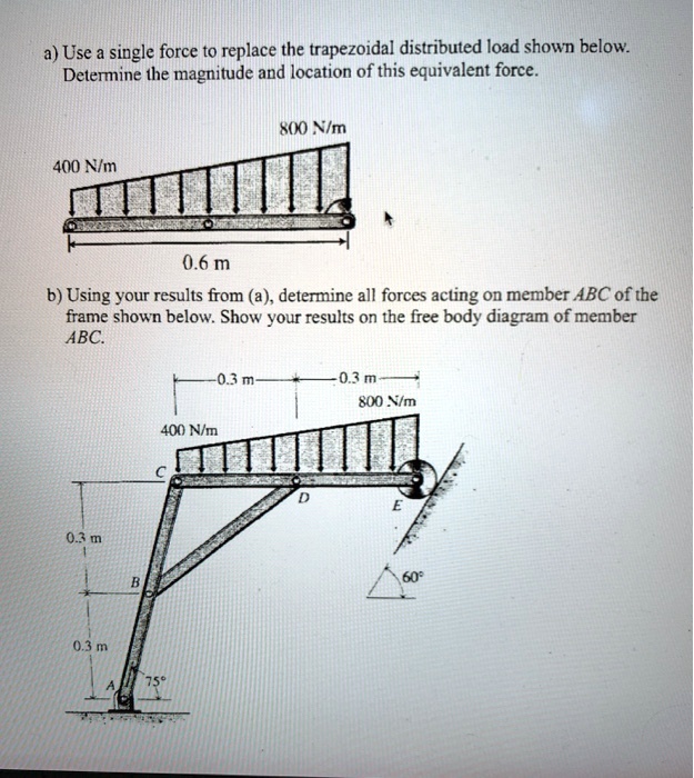 SOLVED: a. Use a single force to replace the trapezoidal distributed ...