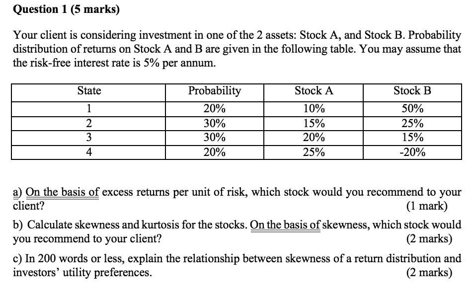 Question 1 (5 marks) Your client is considering investment...