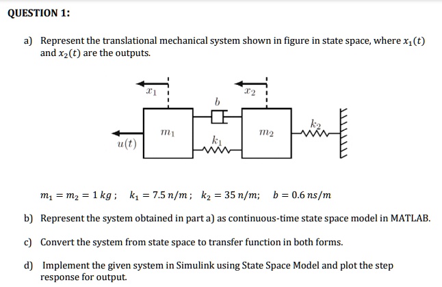 SOLVED: QUESTION 1: a) Represent the translational mechanical system ... SOLVED: QUESTION 1: a) Represent the translational mechanical system ...