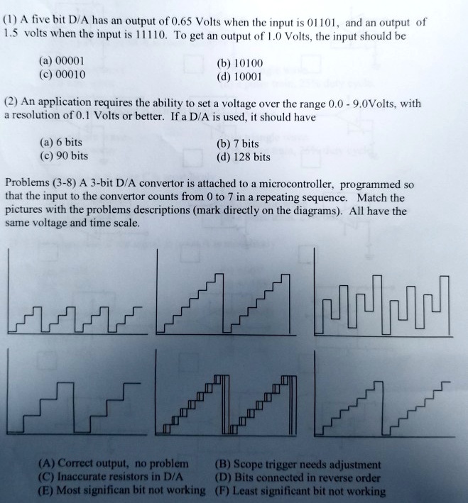 VIDEO solution: A five-bit D/A has an output of 0.65 Volts when the input is 01101, and an ...