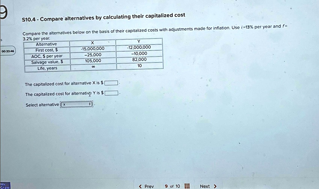 SOLVED: S10.4 - Compare alternatives by calculating their capitalized ...