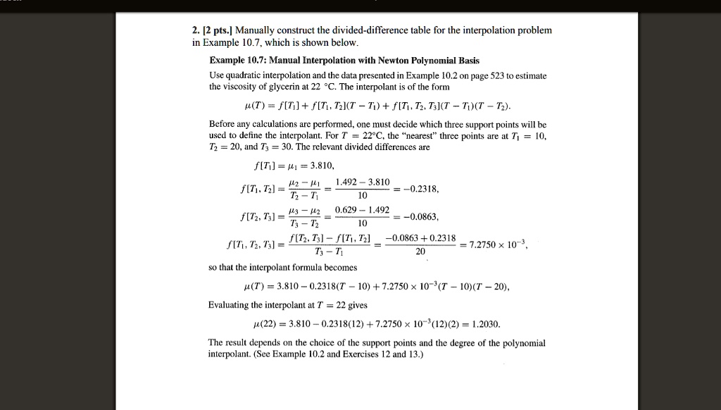matlab manually construct the divided difference table for the interpolation problem in example ...