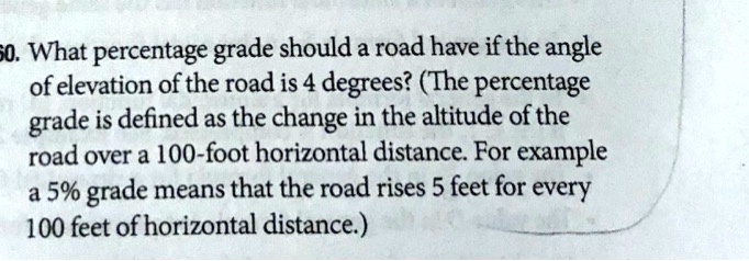 SOLVED: 0. What percentage grade should a road have if the angle of ...