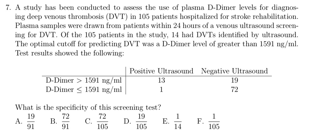 SOLVED:A study has been conducted to assess the use of plasma D-Dimer ...
