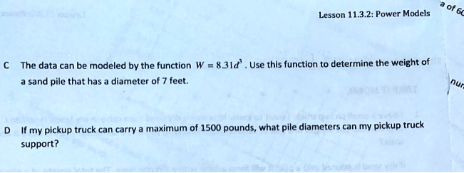 SOLVED: 0f GC Lesson 11.3.2: Power Models The data can be modeled by ...