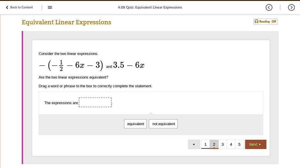 SOLVED: 'Consider the two linear expressions. −(−12−6x−3) and 3.5−6x ...