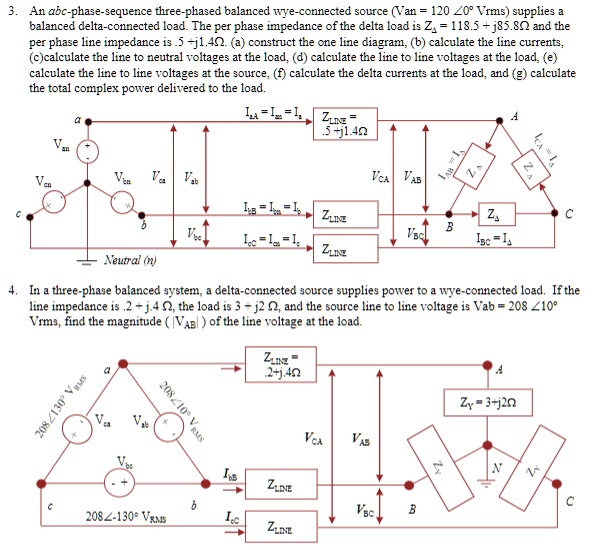 SOLVED: 3. A three-phase balanced wye-connected source (Van = 120 0 Vrms) supplies a balanced ...