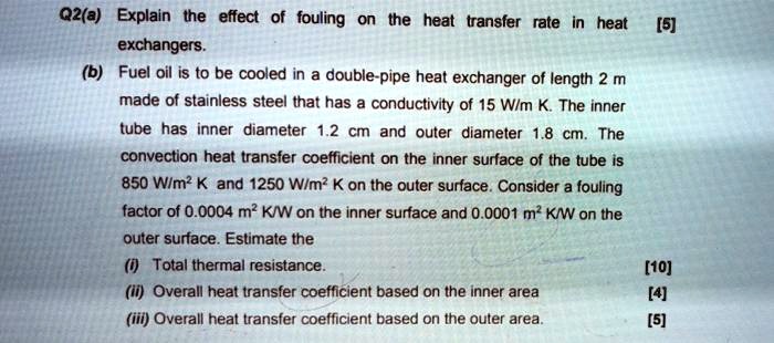 Q2(a) Explain the effect of fouling on the heat transfer rate in heat ...