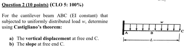 SOLVED: For the cantilever beam ABC (with constant EI) that is ...