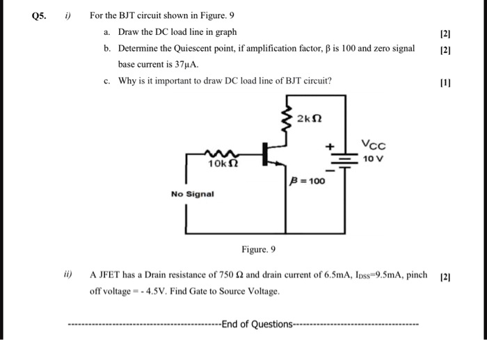 Q5. i) For the BJT circuit shown in Figure 9: a. Draw the DC load line on a graph. [2] [2] b ...