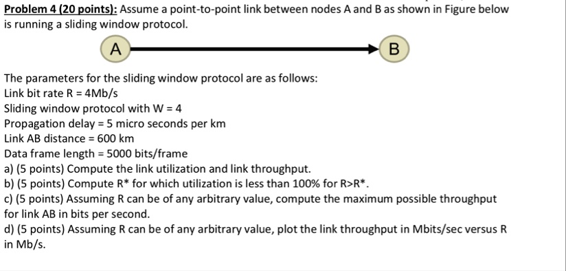 problem 4 20 points assume a point to point link between nodes a and b as shown in figure below ...