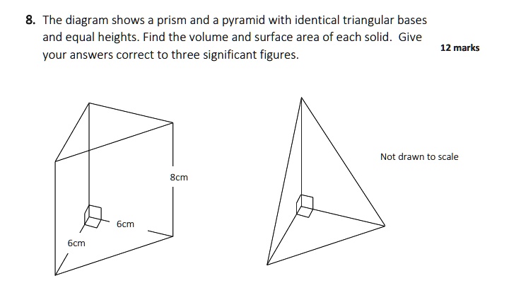 [GET ANSWER] 8. The diagram shows a prism and a pyramid with identical triangular bases and ...
