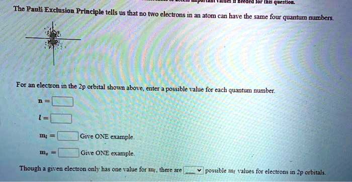 SOLVED:question The Pauli Exclusion Principle tells us that no two electrons in an atom ca have ...