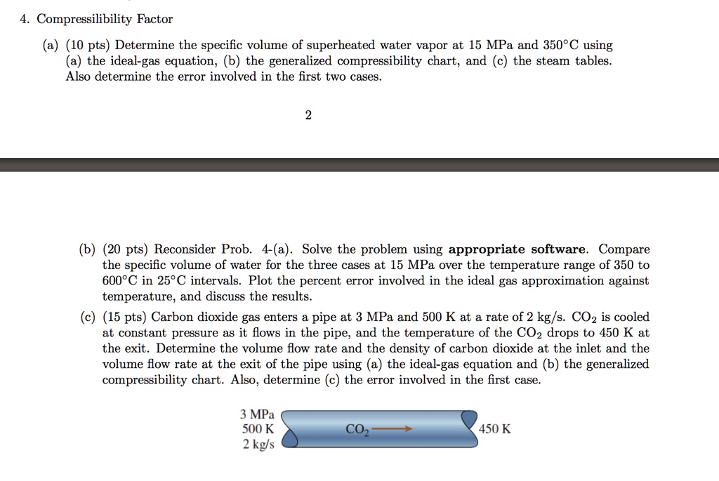 SOLVED: 4. Compressibility Factor a) (10 pts) Determine the specific volume of superheated water ...