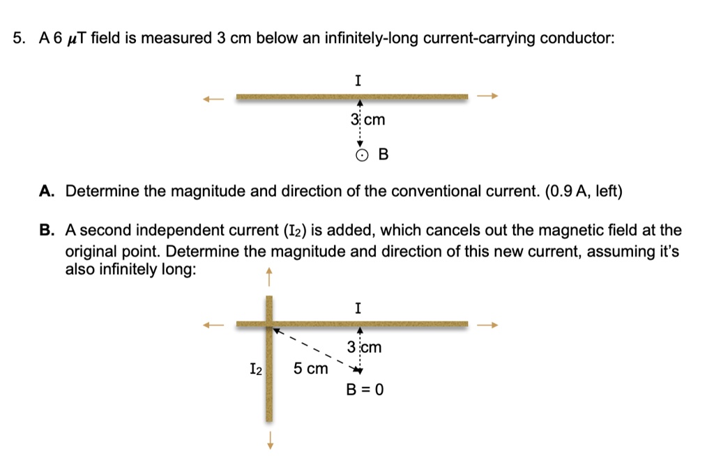 SOLVED: 5. A 6 uT field is measured 3 cm below an infinitely-long ...