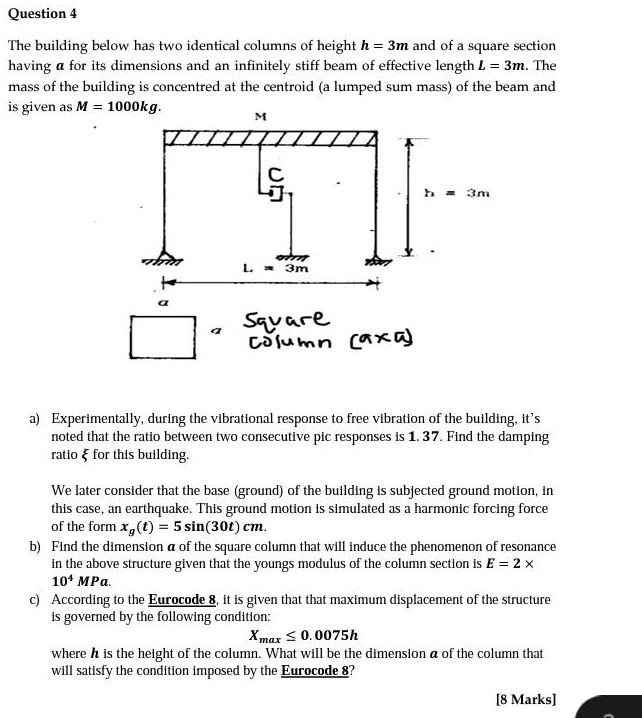 Question 4 The building below has two identical columns of...