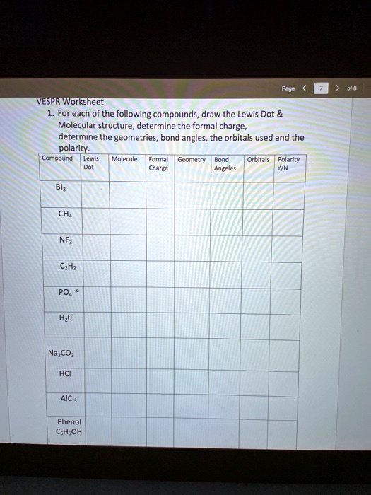 vespr worksheet for each of the following compounds draw the lewis dot molecular structure ...