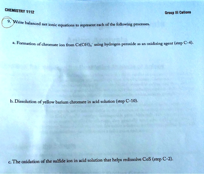 SOLVED: CHEMISTRY 1112 Group IlI Catlons Writc" balanced nct ionic ...