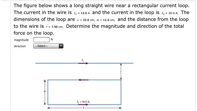 SOLVED:The figure below shows a long straight wire near a rectangular current loop. The current ...