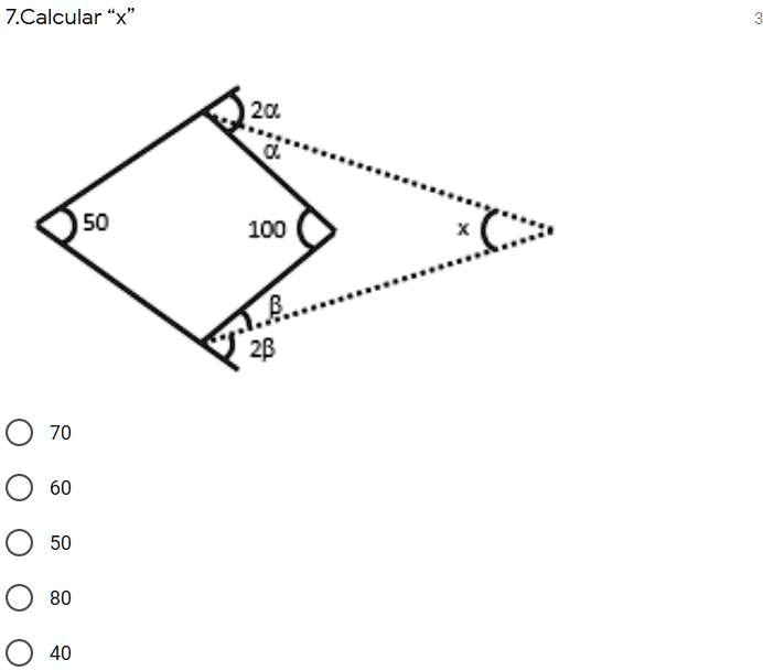 SOLVED: Calcular “x” Calcular “x” 7Calcular "x" 20 50 100 2B 0 70 60 50 ...