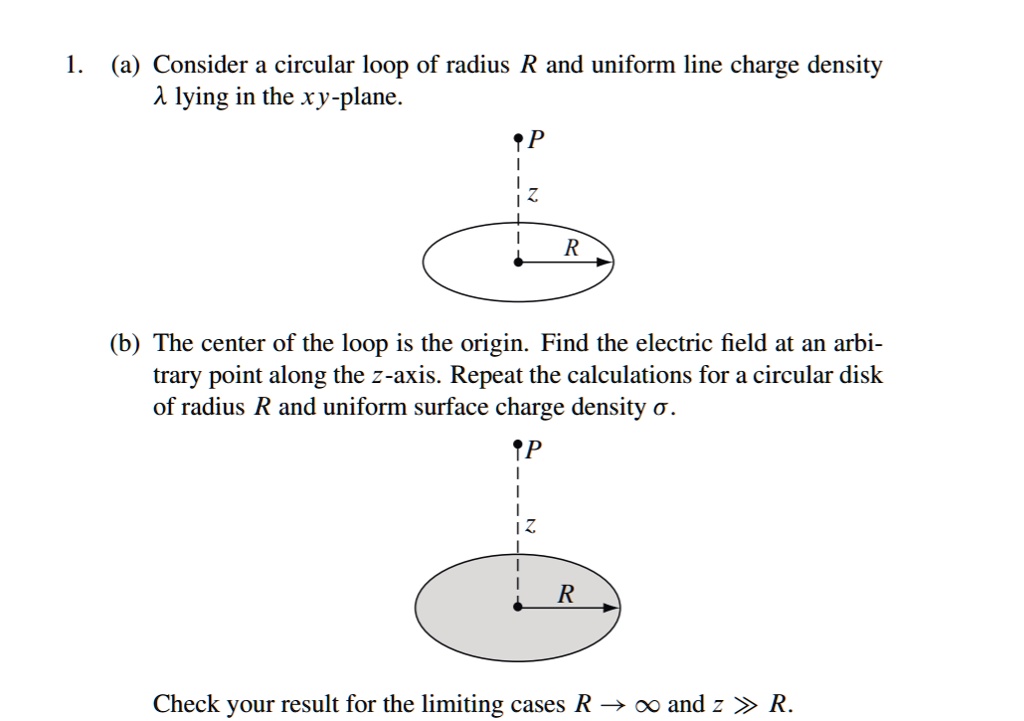 SOLVED: (a) Consider a circular loop of radius R and uniform line charge density 1 lying in the ...