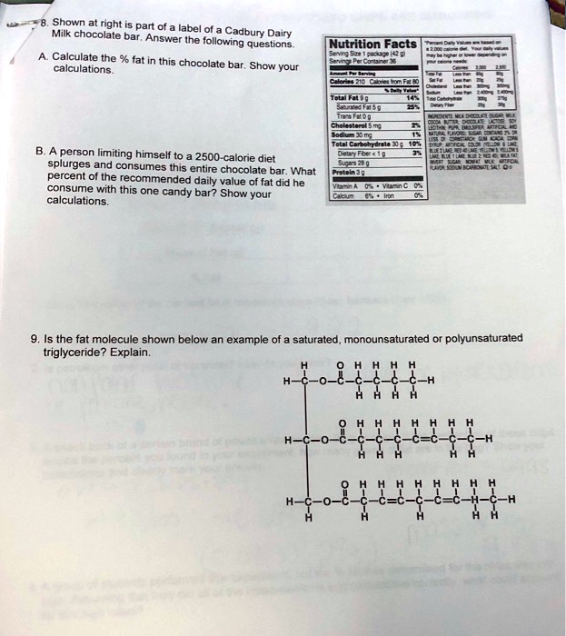 SOLVED: Shown at right part of a label of a Milk chocolate bar: Answer ...