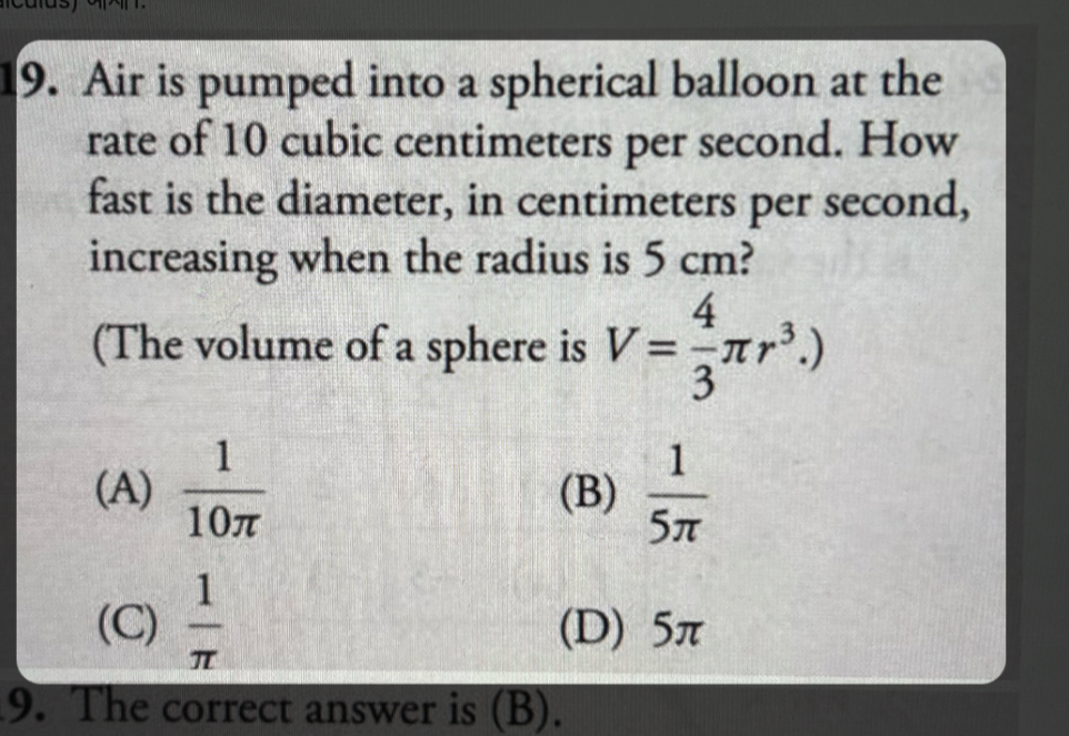 19. Air is pumped into a spherical balloon at the rate of 10 cubic ...