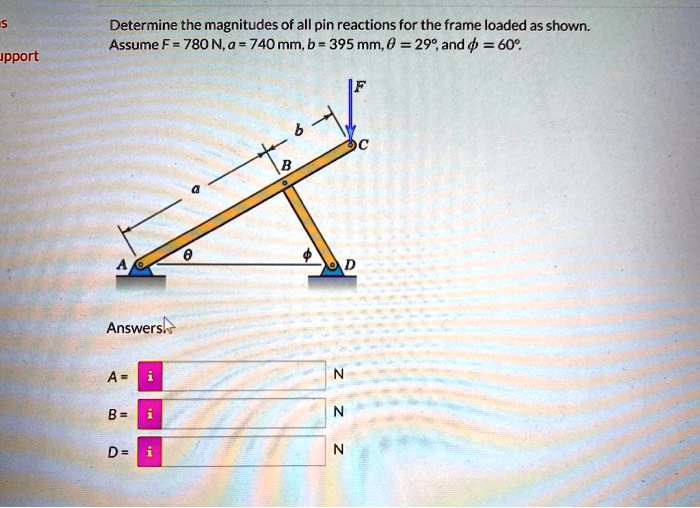 determine the magnitudes of all pin reactions for the frame loaded as ...