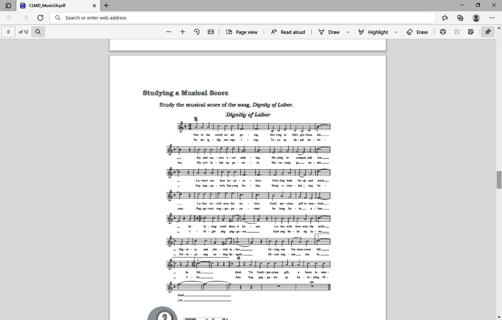 study the musical score of the song dignity of labor dignity of labor ...