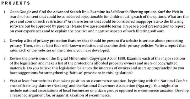 PROJECTS 1. Go to Google and find the Advanced Search link. Examine its ...