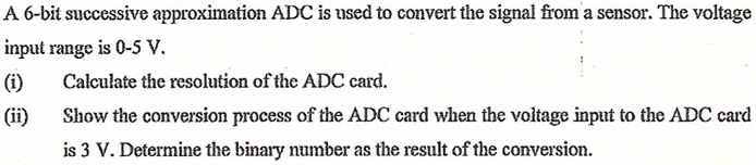 A 6-bit successive approximation ADC is used to convert the signal from a sensor. The voltage ...