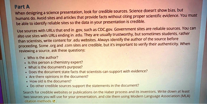 Solved Part A Presentation Look For Credible Sources Science Doesnt Show Bias But When