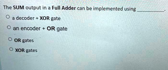 Solved The Sum Output In A Full Adder Can Be Implemented Using A Decoder Xor Gate An Encoder