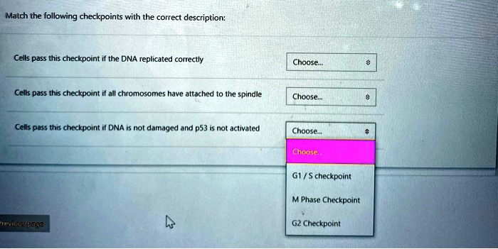 SOLVED: Match the following checkpoints with the correct description ...