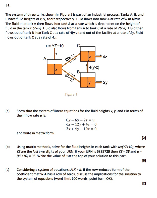 SOLVED: B1. The system of three tanks shown in Figure 1 is part of an ...
