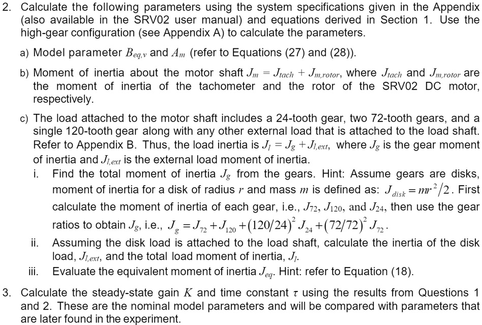 2 calculate the following parameters using the system specifications ...