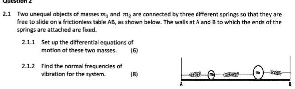 SOLVED: Two unequal objects of masses mj and mz are connected by three different springs so that ...