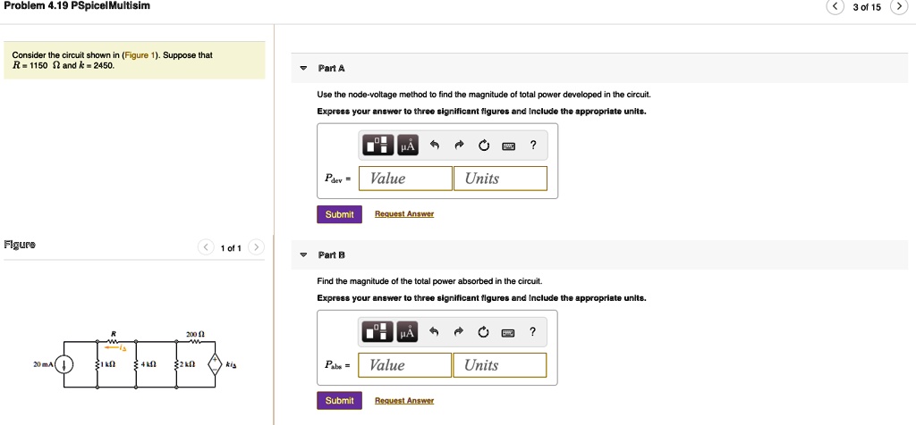 SOLVED: Consider the circuit shown in Figure 1. Suppose that R = 1150 Î© and k = 2450. Problem 4 ...