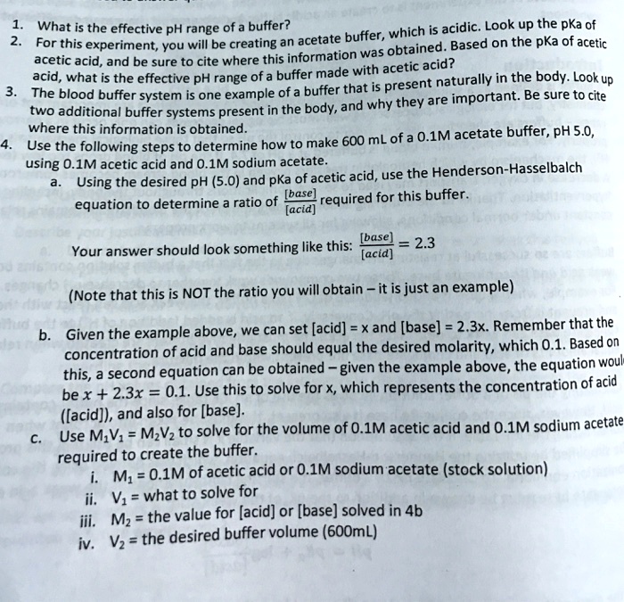 what is the effective ph range of a buffer which is acidic look up the ...