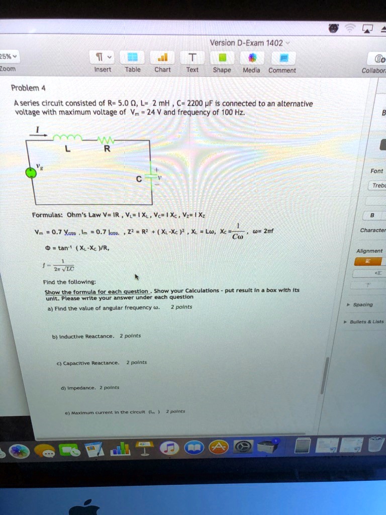 problem 4a series circuit consisted of r 50 l 2 mh c 2200 f is ...