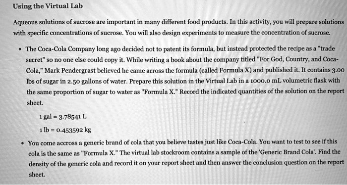 SOLVED: Using the Virtual Lab Aqueous solutions of sucrose are ...