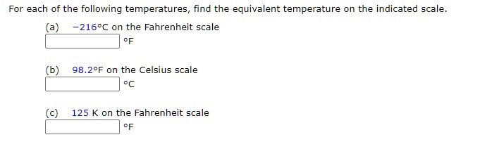 for each of the following temperatures find the equivalent temperature ...