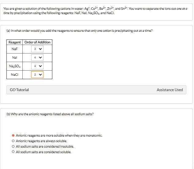 yopare given 2 solution cfthe following cations in water ag co ba2 zn ...