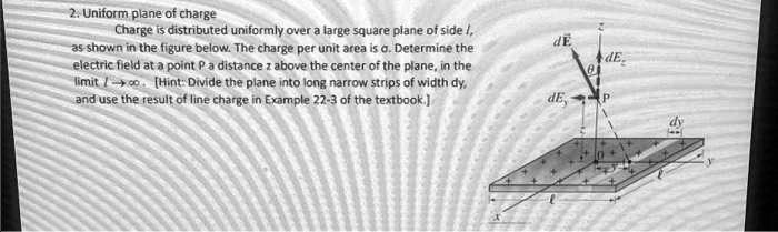 SOLVED: 2. Uniform plane of charge: Charge is distributed uniformly over a large square plane of ...